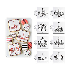 8pcs Chandelier Decorating Wedding Cake Cookie Stencil Fondant Cupcake Decorating Plastic Design Tools by Art Kitchenware ST-882