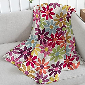 Plush Blanket Throw Blanket Warm Cozy Soft Microfiber Blankets, Colorful Floral Daisy Modern