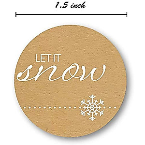 Let It Snow Holiday Stickers / 500 Brown Kraft Winter Snowflake Labels / 1.5" Christmas Card Envelope Seals