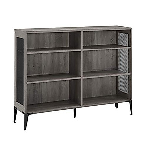 Walker Edison 3 Tier Industrial Wood and Metal Mesh Bookcase Bookshelf Storage Home Office Storage Cabinet, 52 Inch, Rustic Oak