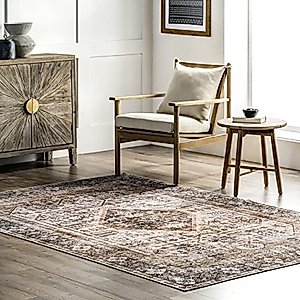 nuLOOM Devin Machine Washable Vintage Medallion Accent Rug, 2' x 3', Light Brown