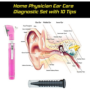 OdontoMed2011 'Mini Fiber Optic Otoscope Light Pink (Pocket Size) ENT Diagnostic Set + 1 Extra Free Bulb Quality Instruments
