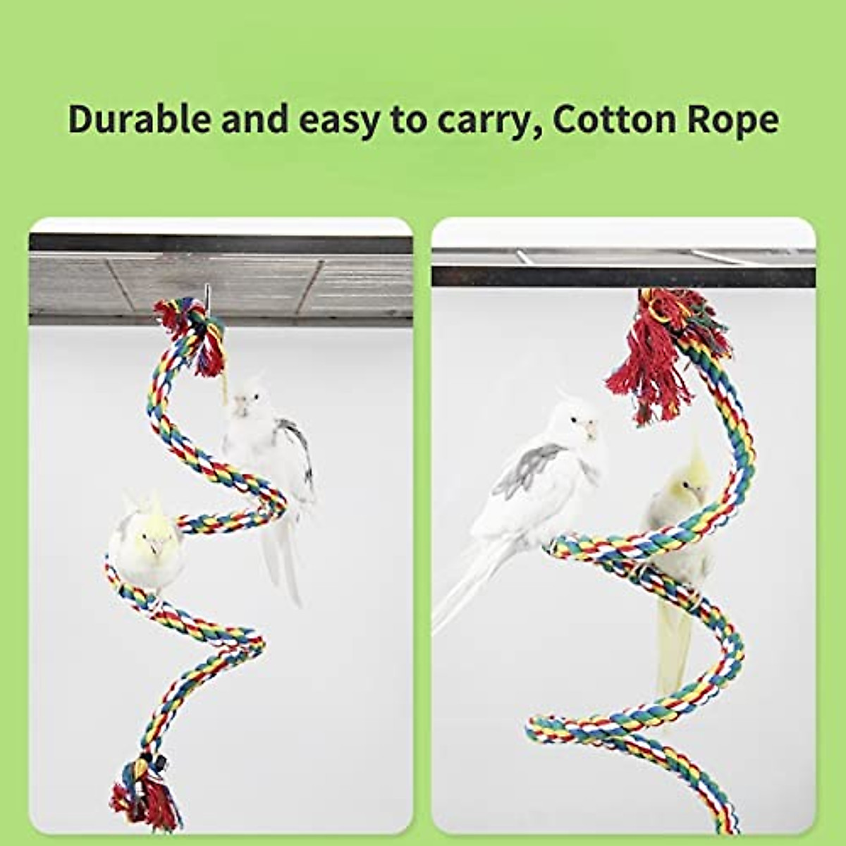 Bird Spiral Rope Perch, Cotton Parrot Swing Climbing Standing Toys, Bird Cage Toy for Lovebirds Budgies Tiels Green Cheek Conures Senegals Quaker Parakeets (S)