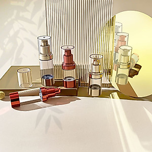 Lil Ray 1 Oz Refillable Airless Pump Bottle, Empty Travel Lotion Container, Plastic Cosmetic Dispenser for Liquid foundation, Lotion, Essential oil, Shampoo (6PCS,Light Gold)