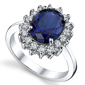 Metal Masters Solid Sterling Silver Kate Middleton's Engagement Ring with Simulated Sapphire Blue Color Cubic Zirconia 7