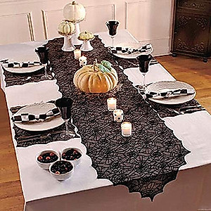 ibohr Halloween Table Runner with Spider Web Lace Festival Table Runner Halloween Table Decoration for Parties & Gatherings, 100% Polyester, 18 X 72 Inch
