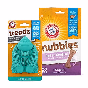 Arm & Hammer for Pets Dental Chew Toy and Dentral Treats for Dogs | Bundle Includes 1 Gorilla Chew Toy and 20 Pc Chicken Flavor Nubbies Dog Treats | Reduce Plaque & Tartar | Safe for Dogs up to 35 Lbs