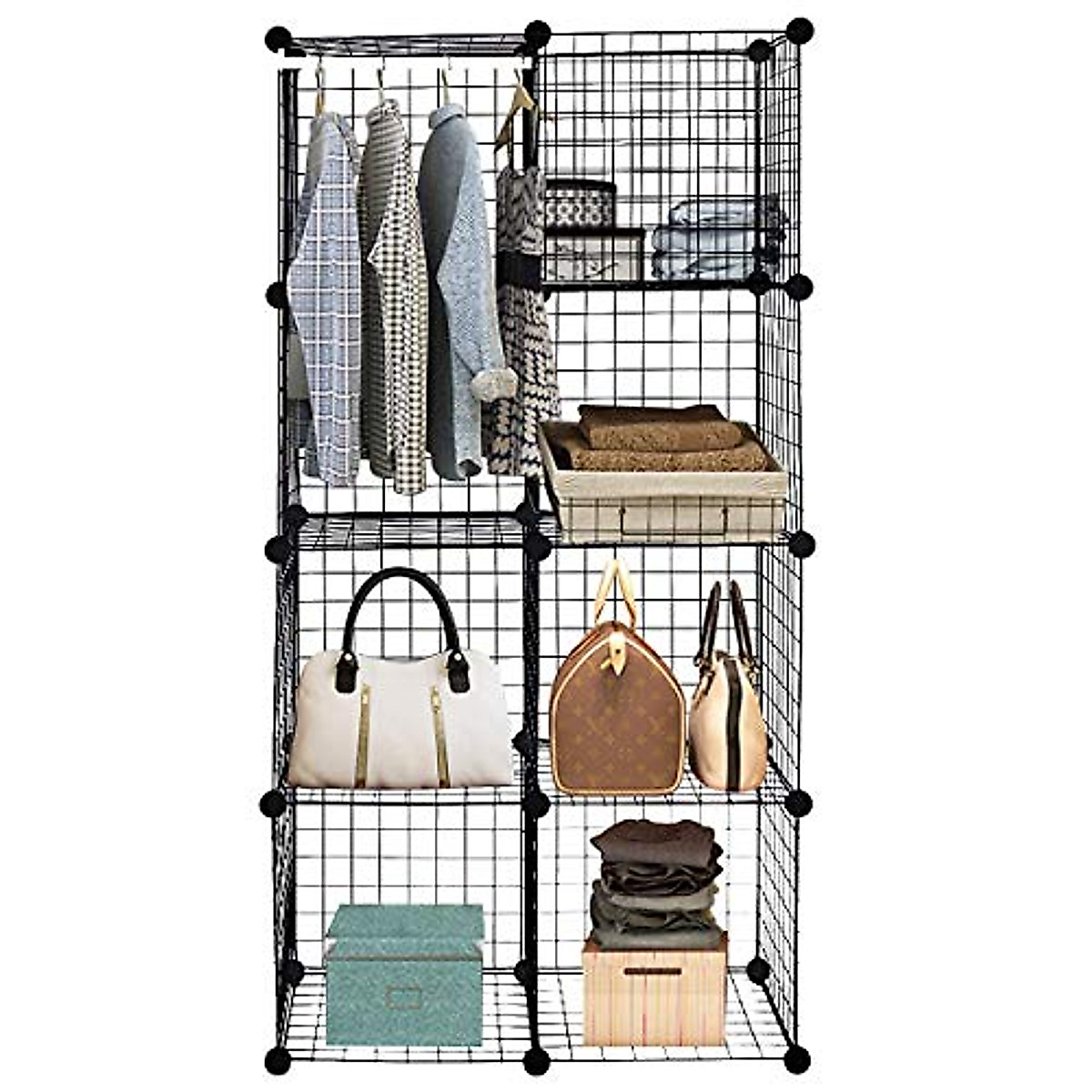 Tangkula Metal Wire Cube Storage, 8-Cube Stackable Free Standing Cubby Storage Organizer Shelf, Modular Shelving Grids, DIY Bookcase Closet Wardrobe Organization Storage Cubes