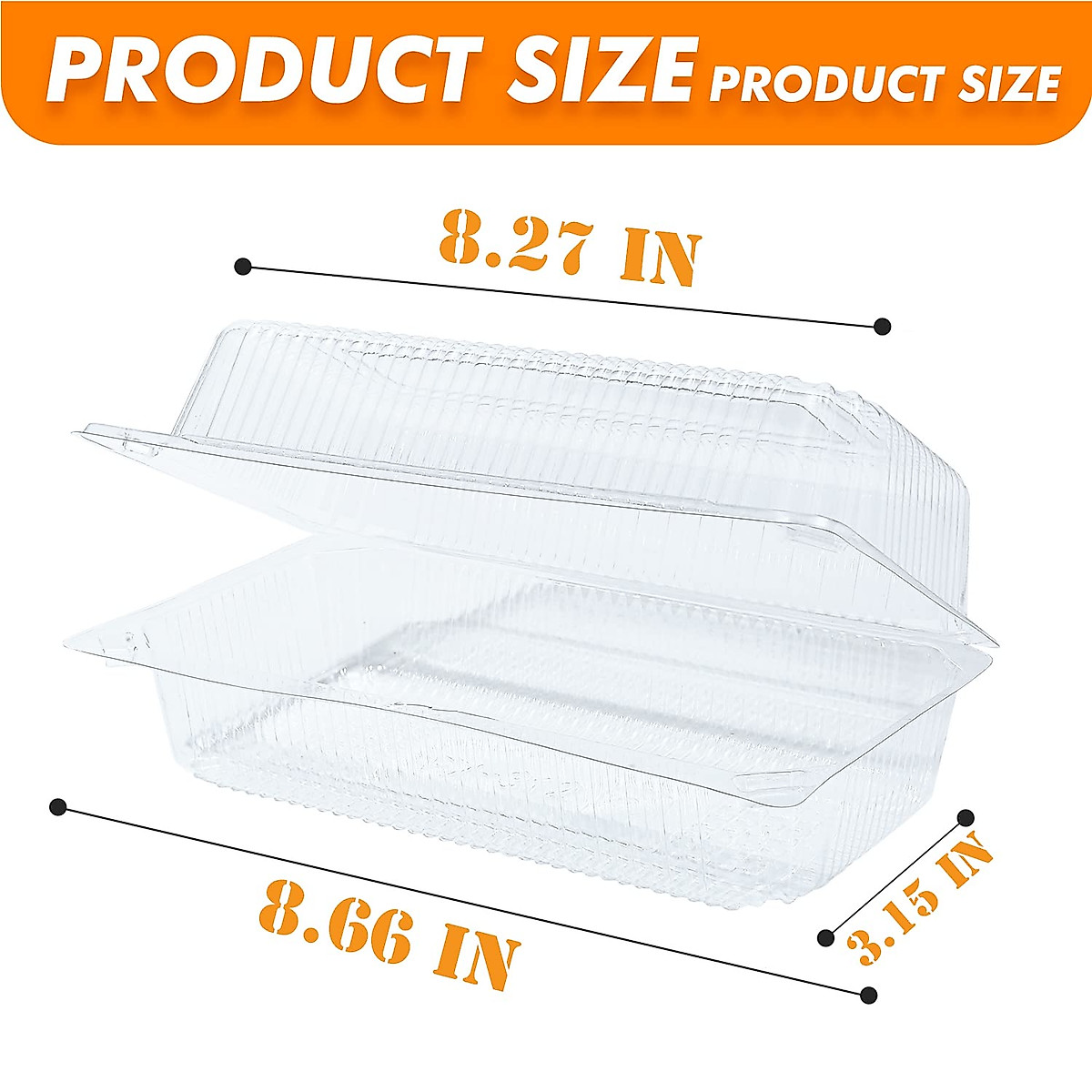 MANSHU 100 Pcs Clear Plastic Take out Containers,Disposable Clamshell Dessert Container with Lid, for Salads, Pasta, Sandwiches (8.66x5.12x3.15 in).