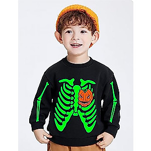 TBBCWWQY Boys Glow in Dark Skeleton Sweatshirt Kids Halloween Toddler Pumpkin Tops for 5-6T