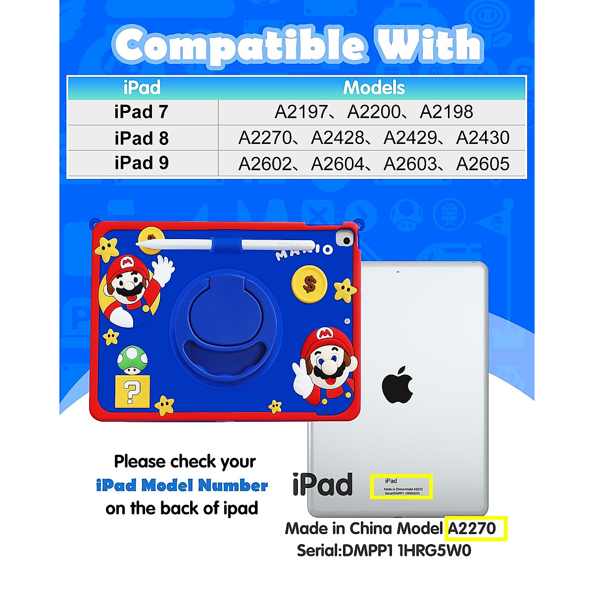 Besoar Case for iPad 9th/8th/7th Generation 10.2 inch Kawaii Cute 3D Design Soft Covers for Boys Girls Teens Cool Funny Unique Folio Rotating Stand Pencil Lanyard for Apple i Pad 9/8/7 Gen 10.2