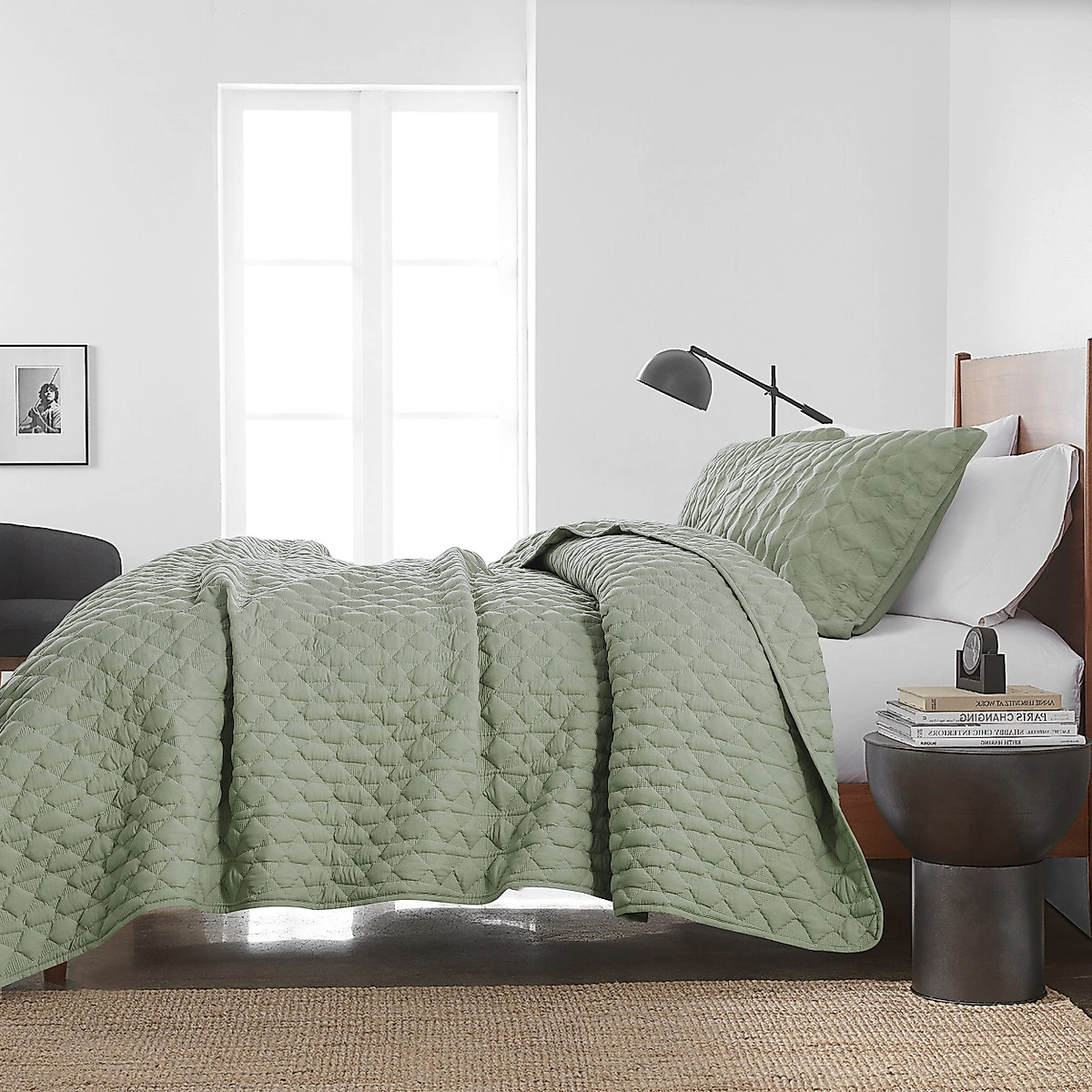 WDCOZY Sage Green Quit Twin Size Bedding Sets with Pillow Sham, Lightweight Soft Bedspread Coverlet, Quilted Blanket Thin Comforter Bed Cover, All Season Spring Summer, 2 Pieces, 68x90 inches