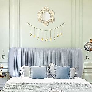 Mkono Hanging Wall Mirror with Macrame Fringe Round Boho Mirror Art Decor for Apartment Living Room Bedroom Baby Nursery Dorm Entryways, Ivory