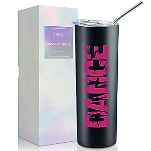 Onebttl Dancer Gifts for Girls, Teens, Her - Dance - 20oz/590ml Stainless Steel Insulated Tumbler with Straw, Lid - Dance Themed Recital Gifts for Women - (Black)