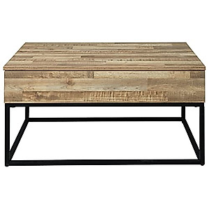 Signature Design by Ashley Gerdanet Rustic Rectangular Lift Top Coffee Table with Storage, Brown & Black