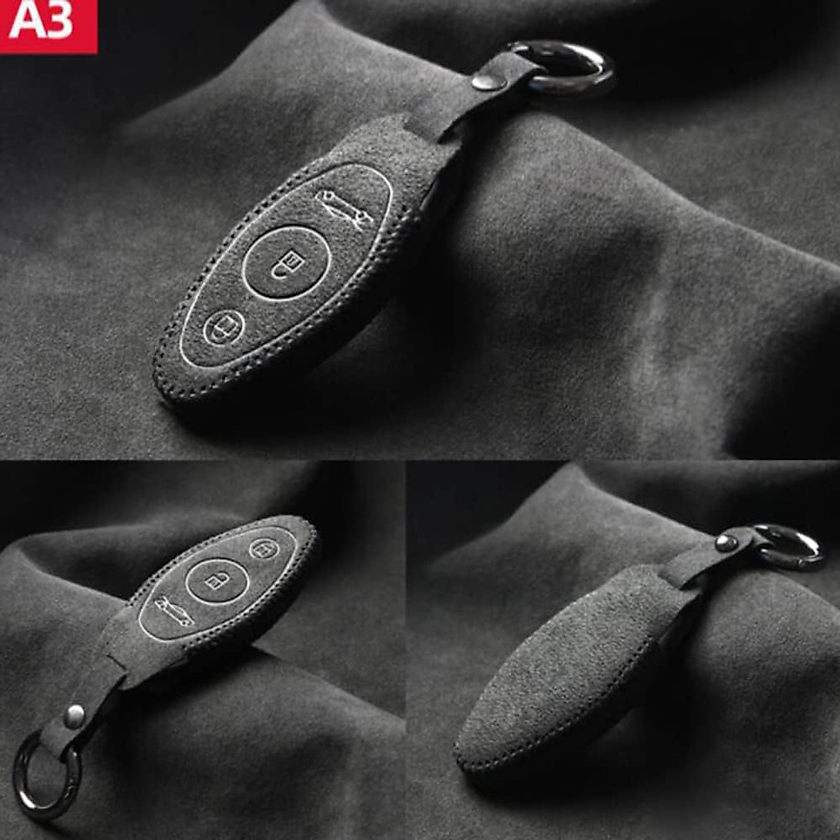 Noreyvis Alcantara Leather Key Fob Cover Protective Shell Case with Keychain Compatible for McLaren 720S 570S 570GT 600LT(Black)