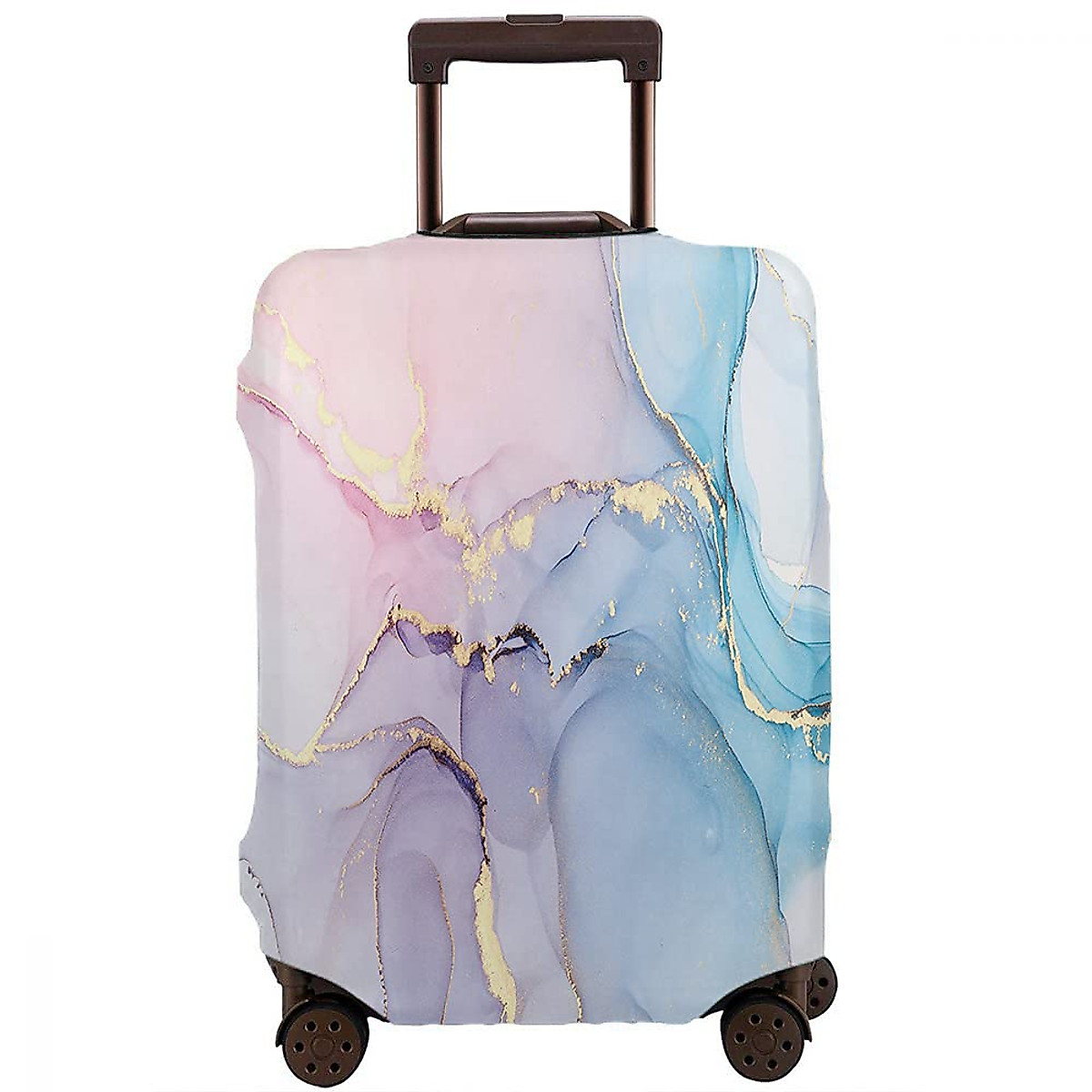 Wondertify Waves And Golden Swirls Travel Suitcase Protector Alcohol Ink Grey Elastic Washable Luggage Cover With Concealed Zipper Fits 29-32 Inch Gold Splash White Transparent