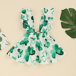 TUEMOS Baby Girl St Patrick's Day Outfit Ruffle Romper Four Leaf Clover Skirt My First St. Patrick's Outfit Set