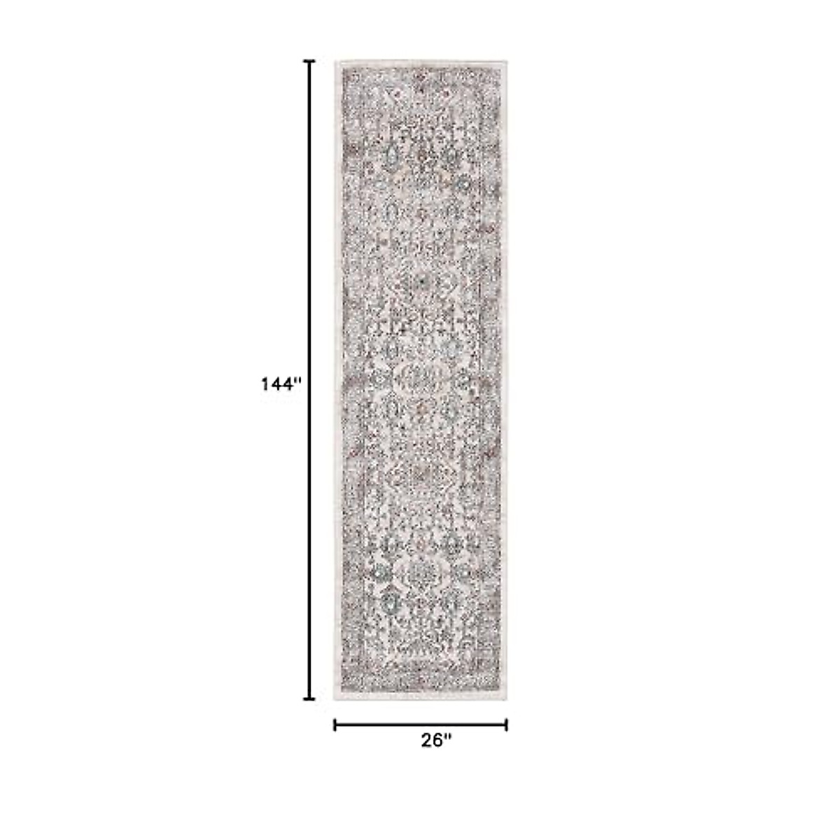 SAFAVIEH Oregon Collection Runner Rug - 2'2" x 12', Grey & Ivory, Oriental Distressed Design, Non-Shedding & Easy Care, Ideal for High Traffic Areas in Living Room, Bedroom (ORE877F)