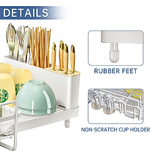 PXRACK Dish Drying Rack, Expandable(19.1"-26.9") Large Capacity Dish Rack and Drainboard Set, Stainless Steel Dish Drainers with Utensil Holder for Kitchen Counter, White