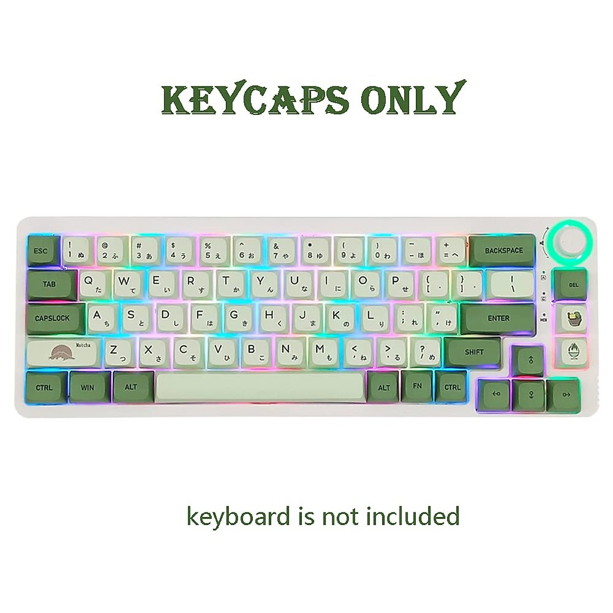 PBT 124 Keys XDA Profile Dye-Sub Matcha Keycaps，ANSI Layout Keycap Suitable for 61/64/87/104/108 Mechanical Gaming Keyboard(Keycaps only)