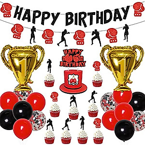 Boxing Match Birthday Party Decorations Fight Sports Theme Birthday Wrestling Party Supplies Boxing Birthday Banner Cake Topper Balloons