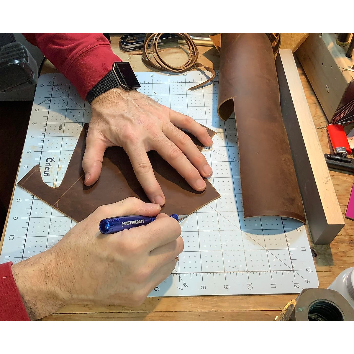 Genuine Leather Sheets for Leather Crafts - Full Grain Buffalo Leather Squares- Great for Jewelry, Leather Wallets, Cricut, Arts & Crafts – Includes 3 Sheets (12x12")+ Leather Cord (36")