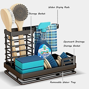 Fsawdnn Sink Caddy,Kitchen Sink Organizer Sponge Holder for Kitchen Sink with Removable Drain Pan Storage Home Essentials Accessories（Matte Black）