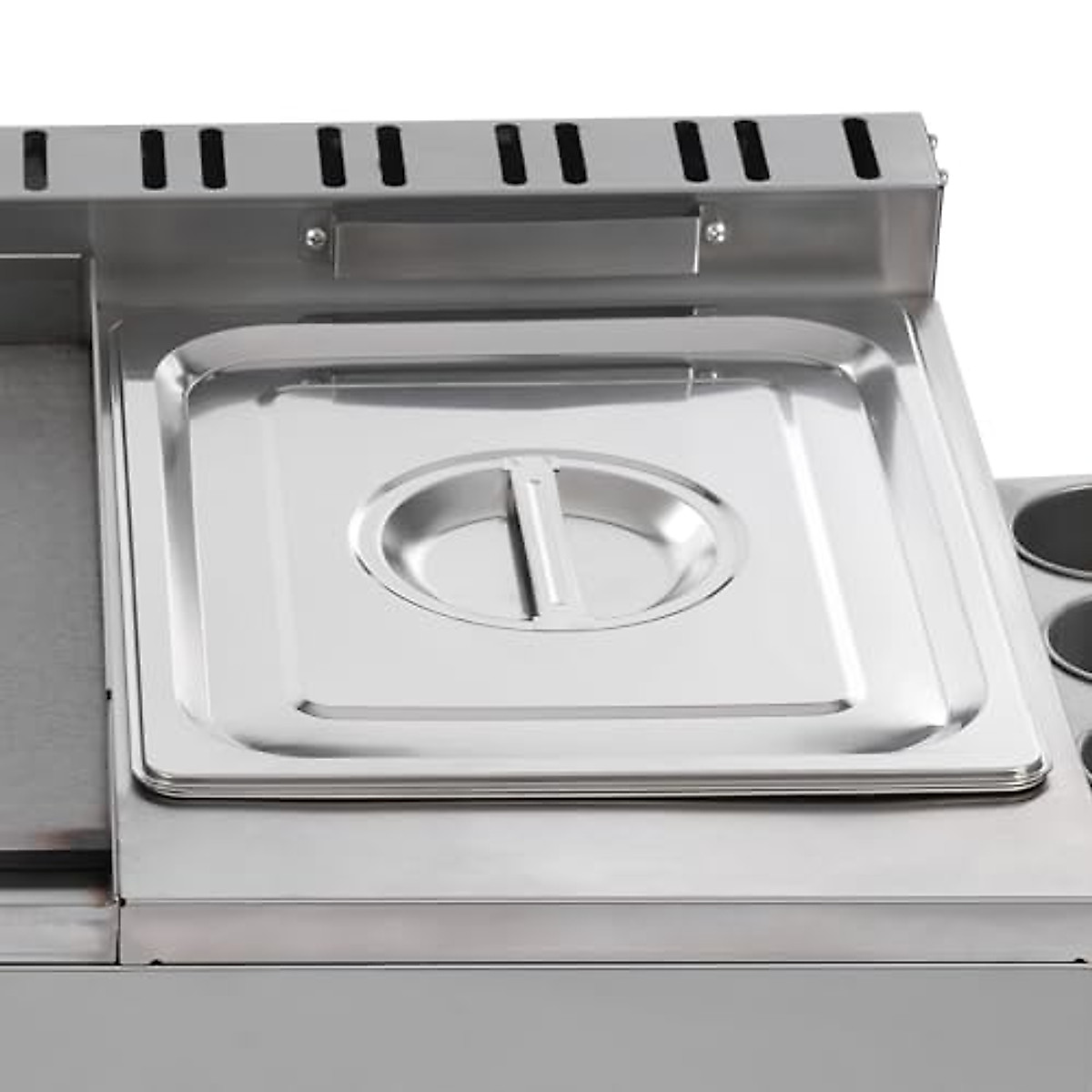 CRYBY Gas Griddle, 6L/1.59Gal Stainless Steel Griddle & Deep Fryer Combo Gas Deep Fryer Gas Grill Griddle with Oil Draining Basket, Lid & 3 Spice Boxes, Commercial Griddle with Fryer for RV, Camping