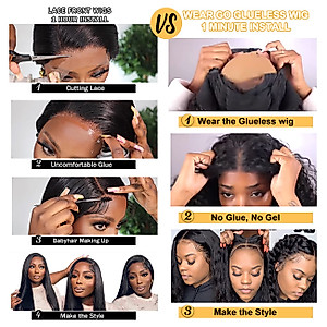 Domiso Glueless Wear and Go Wigs for Black Women Human Hair Glueless Wigs Human Hair Pre Plucked Deep Wave Lace Front Wigs Human Hair Glueless Ready to Wear Wigs No Glue Lace Pre Cut Wig 24 Inch