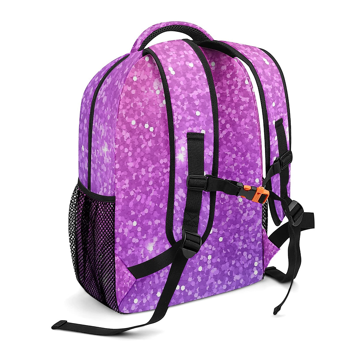 NZOOHY Pink Violet Glitter Custom Kids Backpack 16.5 Inch for Boy Girl, Personalized Waterproof Child School Travel Bag with Name, 16.5 inch X 12.2 inch X 5.9 inch
