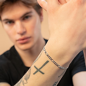 QUADRI Figaro Link Chain in 925 Sterling Silver, Italian 5mm Bracelet for Men Women, 7 Inch, Made in Italy, Gift Box Included