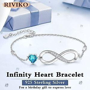 RIVIKO Infinity Love Heart Symbol Charm Bracelet for Women 925 Sterling Silver Adjustable Birthday Valentine’s Day Christmas Jewelry Gift for Mom Women Wife Her Friends
