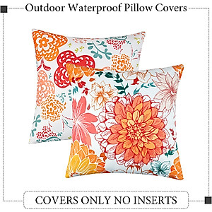 Pyonic Decorative Outdoor Pillows Set of 2 Waterproof Flowers Patio Pillow Covers-Orange