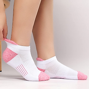 Ankle Socks for Women White Running Socks, Cushioned Athletic Low Cut No Show Compression Socks Womens Liner Footies for Sneakers 6 Pairs Size 9-11
