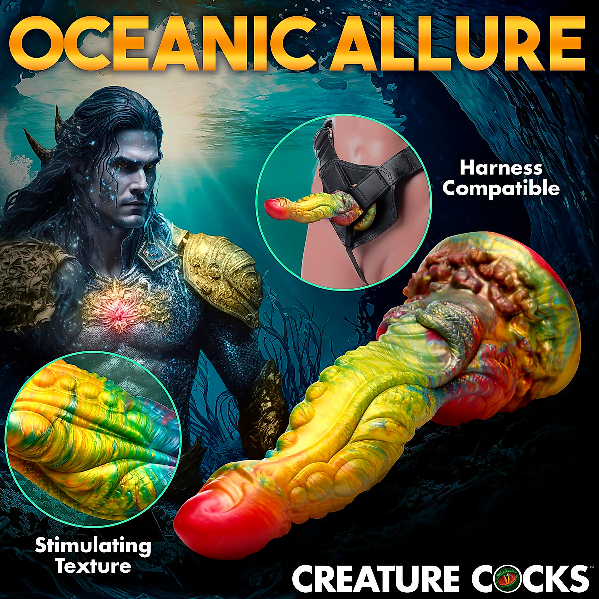 CREATURE COCKS Majestic Merman Silicone Dildo for Men, Women & Couples. Firm and Flexible, Strong Suction Base, Fantasy Dildo, Unique Texture. Premium Phthalate-free & Body-safe Silicone 1 Piece, Rain