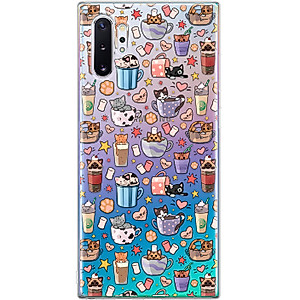 Generic Slim TPU Phone Case Compatible with Samsung Galaxy A72 A71 5G A70 A51 A32 A21 A11 A12 A01 Durable Kittens Cute Clear Soft Protective Shockproof Paws Kawaii Cover Cats Silicone Pet Coffee Cups