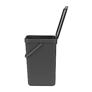 Brabantia Sort & Go Kitchen Recycling Can (4.2 Gal / Gray) Stackable Waste Organiser with Handle & Removable Lid, Wall/Cupboard Mounting