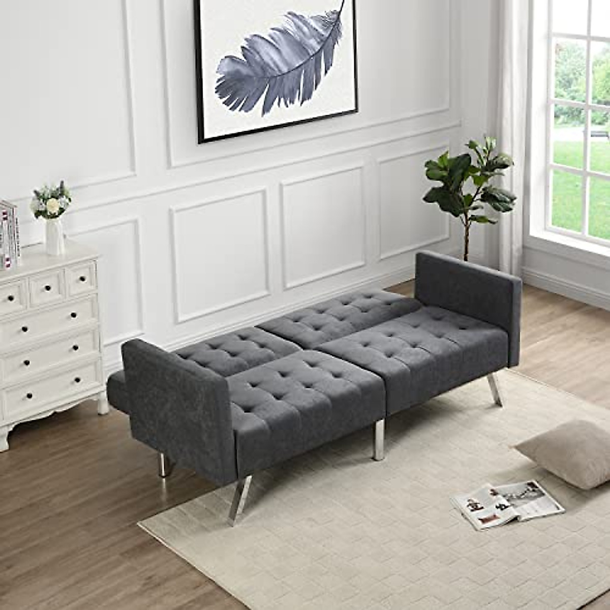 petolovty 75in Modern Convertible Folding Futon Sofa Bed, Folding Recliner Lounge Futon Couch for Living Room, Loveseats Sofa Bed for Compact Living Room, 75x32x30inch(WxDxH)
