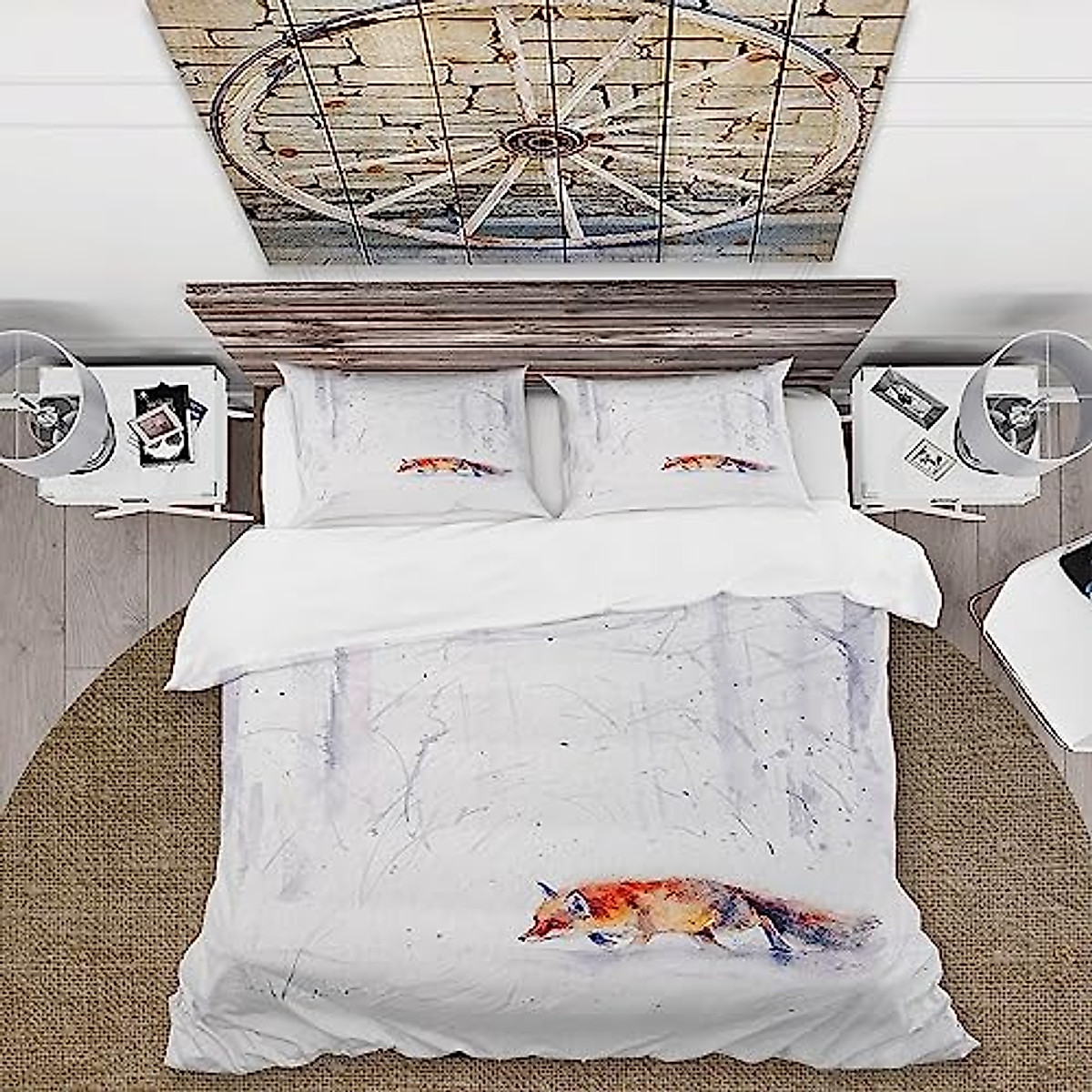 DESIGN ART Designart 'Red Fox Running in White Snow II' Farmhouse Duvet Cover Set Full/Queen Cover + 2 Shams 3 Piece