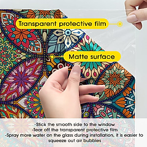 JiffDiff Window Privacy Film Frosted Glass Stain Stickers Boho Decorative Rainbow Non-Adhesive Static Cling Tinting for Home Bathroom 118.1''x17.3''