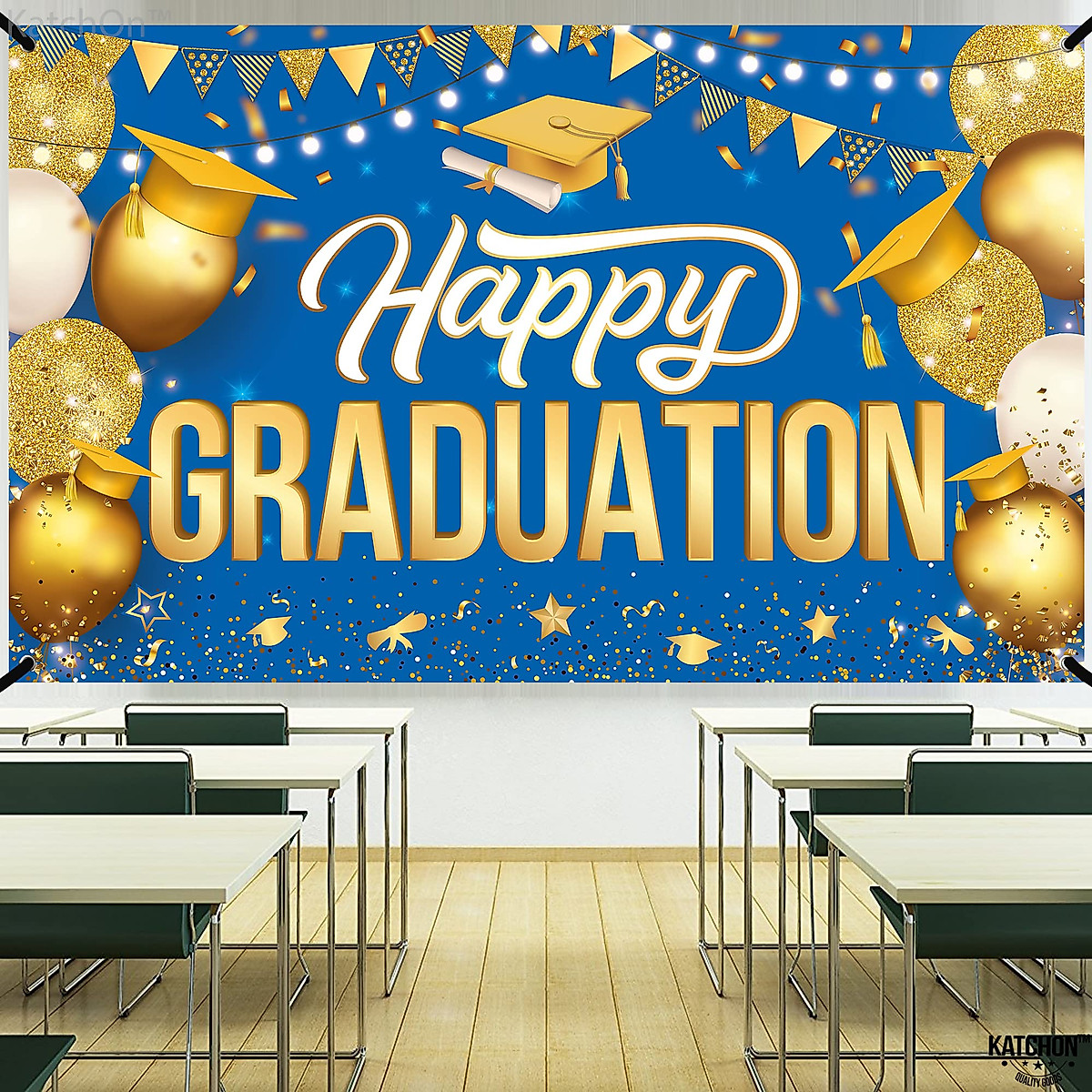 Large Happy Graduation Banner 2023 - Inch 72x44 | Graduation Party Decorations 2023 | Graduation Party Banner, Blue and Gold Graduation Decorations 2023 | Graduation Banners Class of 2023 Decorations