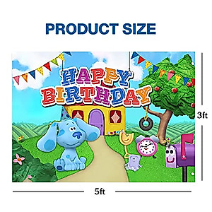DELETO 5×3Ft Blue Dog Happy Birthday Backdrop Decorations Birthday Party Supplies Cute Blue Cartoon Puppy Banner (60" x 36")…