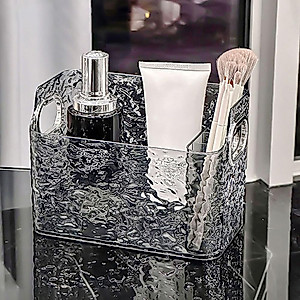Bathroom Vanity Tray, Makeup Organiser, Skincare Organiser Beauty Caddy Storage Box for Dresser & Bathroom, Decorative Dresser Tray, Vanity Organiser with 1 Movable Inner Case, Clear/Grey