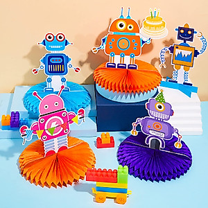 12 Pieces Robot Birthday Party Supplies Robot Party Honeycomb Centerpieces Robot Party Decorations Robot Party Table Topper for Baby Shower Decorations for Kids Birthday Party Supplies