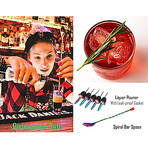 Voila Artisan 20 Pcs Premium Cocktail Shaker Set Bartender Kit with Elegant Mahogany Wooden Stand-Rainbow