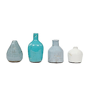 Creative Co-Op Blue & Ivory Terracotta Vases (Set of 4 Sizes)