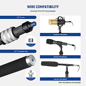 NEEWER Upgraded Microphone Boom Pole, 9.8ft/300cm Telescopic Carbon Fiber Mic Boom Arm with 5 Sections, 1/4” 3/8” 5/8” Screw Adapters, Cable Straps, Shoulder Strap & Storage Bag, MS-300C