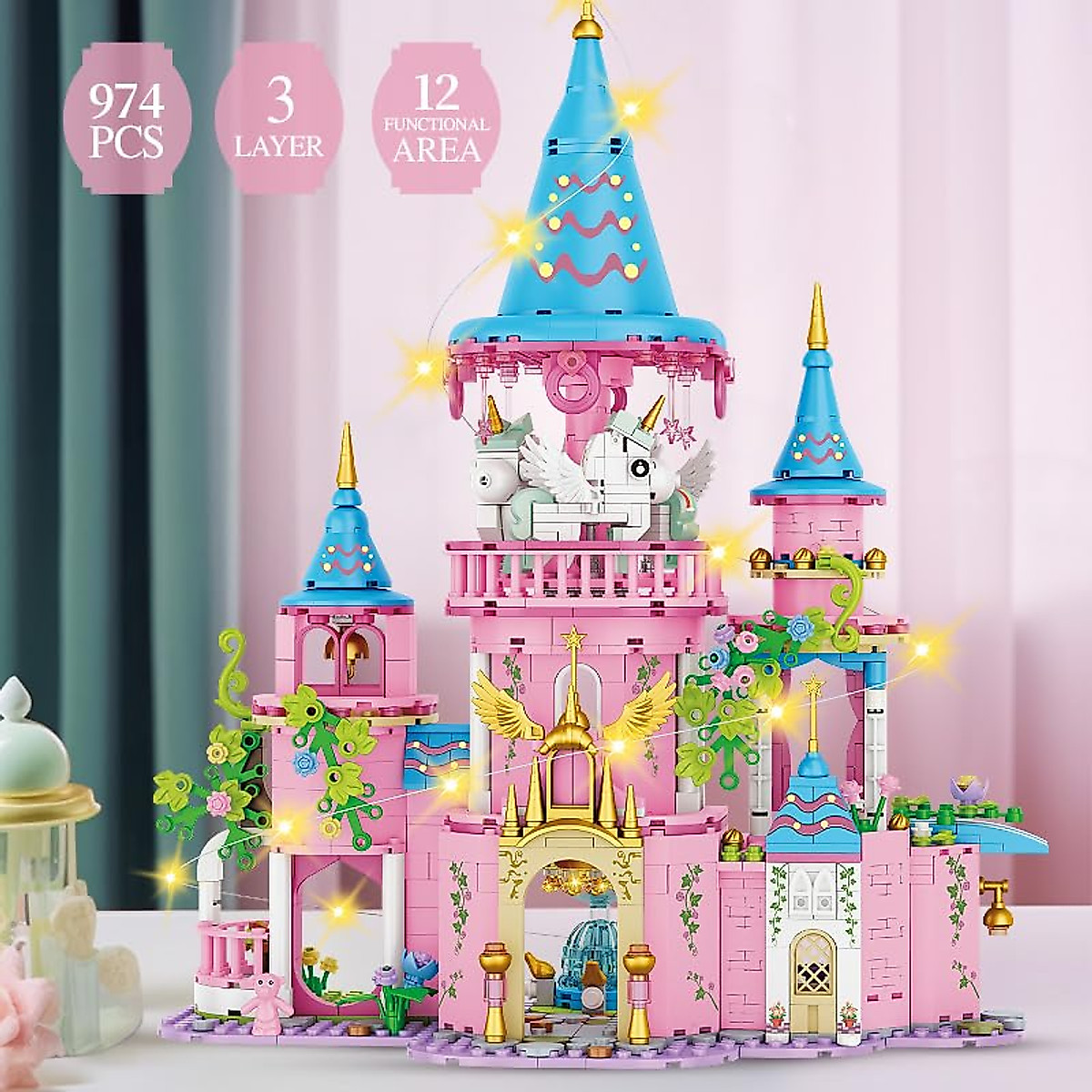 JIETENGFEI Girls Castle Princess Building Blocks House Crystal & Sleigh with Palace Bricks Construction Play Kit for Kids Christmas Birthday Gift Present 6.7.8.9.10.11.12 Years and Up