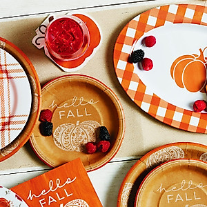 C.R. Gibson TW4-24063 Hello Fall Pumpkin Disposable Paper Cocktail Napkins for Thanksgiving and Halloween, Orange, 20pcs, 5" x 5"